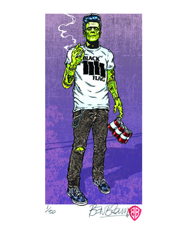 Ben Brown Frankenstein Elvis slick hair monster skull art print