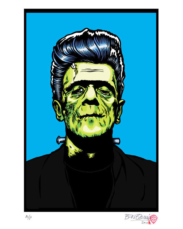Ben Brown Frankenstein Elvis slick hair monster skull art print